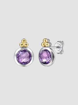 GABRIEL & CO Bujukan Sterling Silver, 14k Yellow Gold & Amethyst Stud Earrings - Two Tone