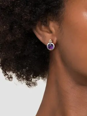 GABRIEL & CO Bujukan Sterling Silver, 14k Yellow Gold & Amethyst Stud Earrings
