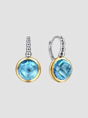 GABRIEL & CO Bujukan Sterling Silver, 14k Yellow Gold & Swiss Blue Topaz Drop Earrings - Two Tone