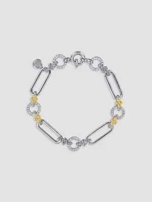 GABRIEL & CO Bujukan Sterling Silver, 14k Yellow Gold & White Sapphire Mixed-link Chain Bracelet - Two Tone