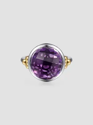 GABRIEL & CO Bujukan Sterling Silver, 14k Yellow Gold & Amethyst Cocktail Ring