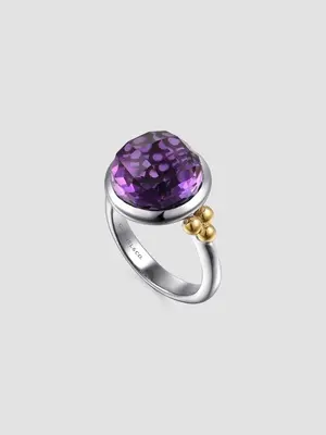 GABRIEL & CO Bujukan Sterling Silver, 14k Yellow Gold & Amethyst Cocktail Ring