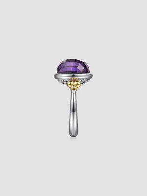 GABRIEL & CO Bujukan Sterling Silver, 14k Yellow Gold & Amethyst Cocktail Ring
