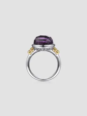 GABRIEL & CO Bujukan Sterling Silver, 14k Yellow Gold & Amethyst Cocktail Ring