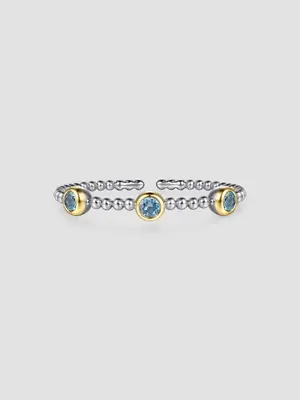 GABRIEL & CO Bujukan Sterling Silver, 14k Yellow Gold & Swiss Blue Topaz Beaded Cuff/6 - Two Tone