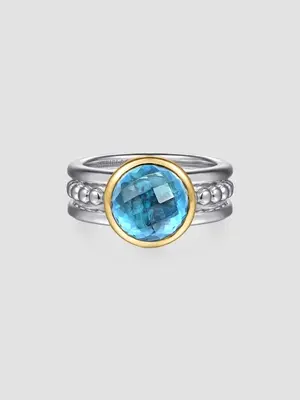 GABRIEL & CO Bujukan Sterling Silver, 14k Yellow Gold & Swiss Blue Topaz Ring - Two Tone