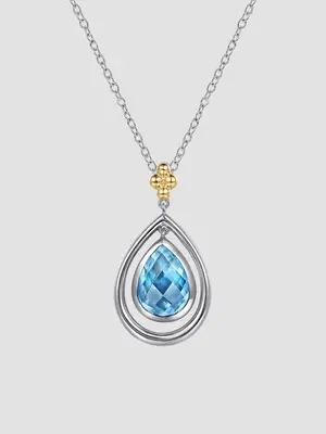 GABRIEL & CO Bujukan Sterling Silver, 14k Yellow Gold & Swiss Blue Topaz Pendant Necklace - Two Tone