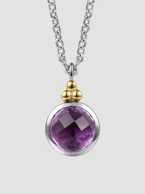 GABRIEL & CO Bujukan Sterling Silver, 14k Yellow Gold & Amethyst Pendant Necklace - Two Tone
