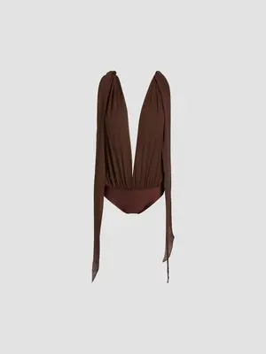 MARIANDREE GAITAN Valerie Plunging Bodysuit - Brown
