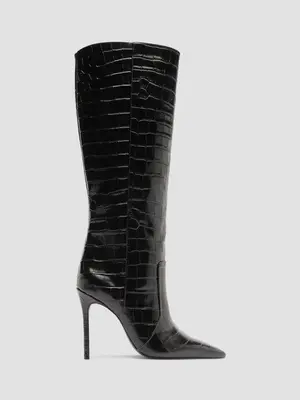 Schutz Samira 100mm Croc-embossed Leather Knee-high Boots - Black