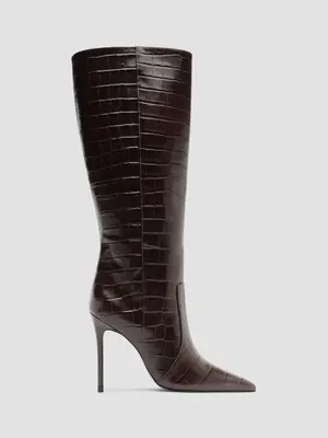 Schutz Samira 100mm Croc-embossed Leather Knee-high Boots - Maplewood