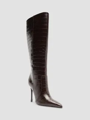 Schutz Samira 100mm Croc-embossed Leather Knee-high Boots - Maplewood