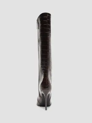 Schutz Samira 100mm Croc-embossed Leather Knee-high Boots - Maplewood