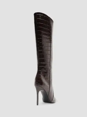 Schutz Samira 100mm Croc-embossed Leather Knee-high Boots - Maplewood
