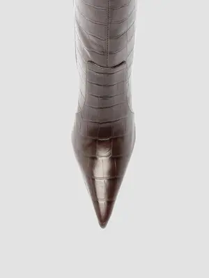 Schutz Samira 100mm Croc-embossed Leather Knee-high Boots - Maplewood