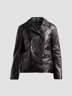 NILI LOTAN Dorian Leather Double-breasted Jacket - Black