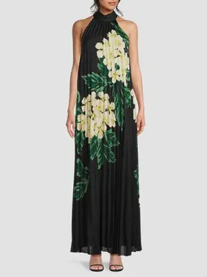 UNGARO Lester Floral Pleated Maxi Dress