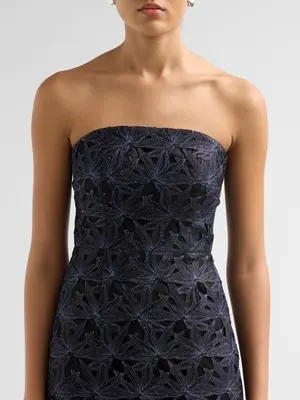MILLY Orion Floral Lace Strapless Midi Dress