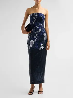 MILLY Orion Embellished Strapless Column Gown