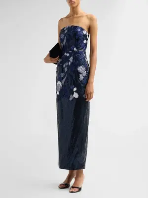MILLY Orion Embellished Strapless Column Gown