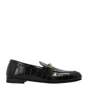 Versace Embossed Chain Detailed Loafers - Black