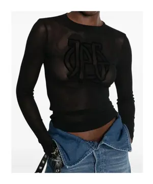 JEAN PAUL GAULTIER Sheer Logo Long-sleeve Top