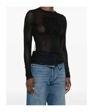 JEAN PAUL GAULTIER Sheer Logo Long-sleeve Top
