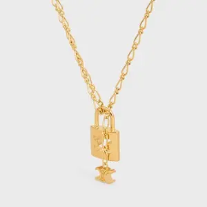 Celine Triomphe Lock Necklace In Brass With Gold Finish