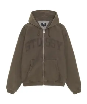 StÜssy Faded-graphic Zip-up Hoodie - Olive