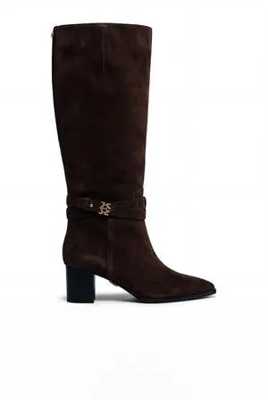 Holland Cooper Marlborough Mid Heel Knee Boot Suede - Chocolate