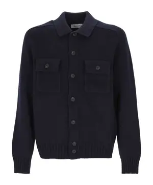 GRAN SASSO Long Sleeved Buttoned Knitted Jacket - Navy