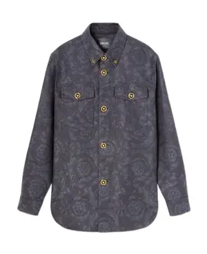 Versace Barocco Jacquard Buttoned Shirt Jacket - Black