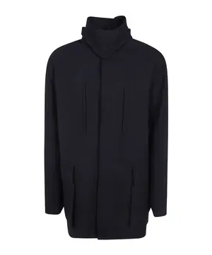 Rick Owens Fw26 Tower Runway Collared Mac In Wool Whipcord And Waxy Lamb Leather