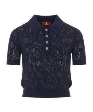 DONDUP Openwork Polo Knitted Top - Navy