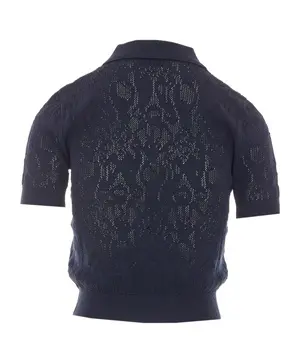 DONDUP Openwork Polo Knitted Top - Navy