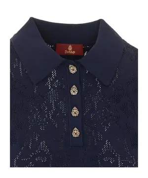 DONDUP Openwork Polo Knitted Top - Navy