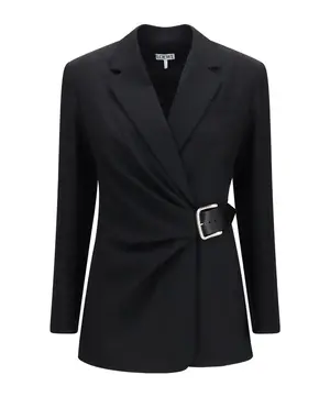 Loewe Draped Wool Jacket With Belt - Black
