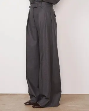 Officine Générale Elka Pleated Wide-leg Tailored Trousers - Medium Gray
