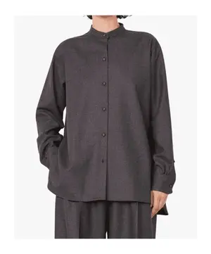Officine Générale Mandarin Collar Loose Wool Shirt - Medium Gray