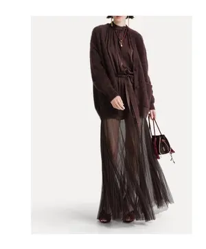 FORTE_FORTE Silk Satin Dress With A Plissé-pleated Tulle Skirt Diamond - Chestnut