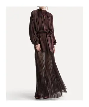 FORTE_FORTE Silk Satin Dress With A Plissé-pleated Tulle Skirt Diamond - Chestnut