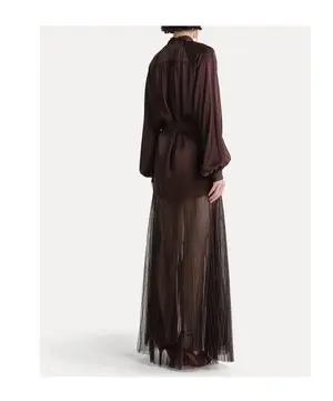 FORTE_FORTE Silk Satin Dress With A Plissé-pleated Tulle Skirt Diamond - Chestnut