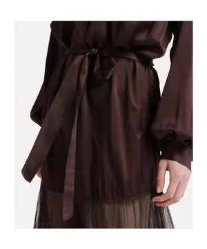 FORTE_FORTE Silk Satin Dress With A Plissé-pleated Tulle Skirt Diamond - Chestnut
