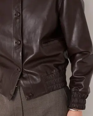 Officine Générale Collared Leather Bomber Jacket