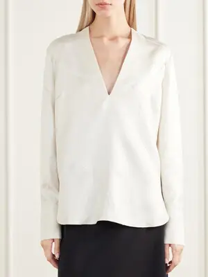 Loulou De Saison Velvet-trimmed Silk-blend Twill Blouse