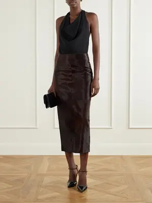 Nour Hammour Paneled Calf Hair Midi Skirt