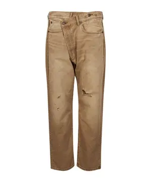 R13 Crossover Distressed Crossover-waist Jeans - Beige