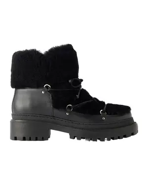 YVES SALOMON Lace-detailed Shearling-trimmed Leather Ankle Boots