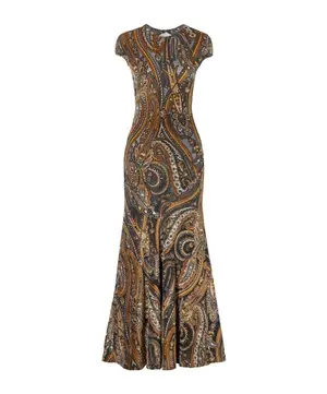 Etro Open-back Paisley Devoré-velvet Maxi Dress - Brown