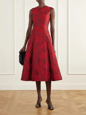 EMILIA WICKSTEAD Pleated Floral-cloqué Midi Dress